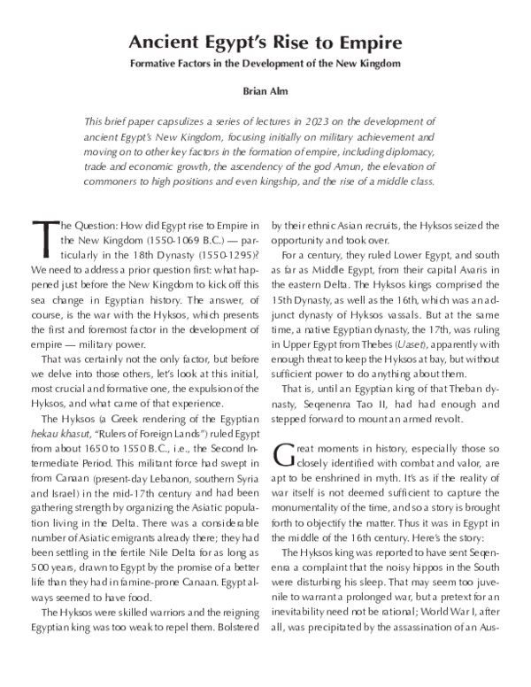 (PDF) Ancient Egypt’s Rise to Empire: Formative Factors in the ...
