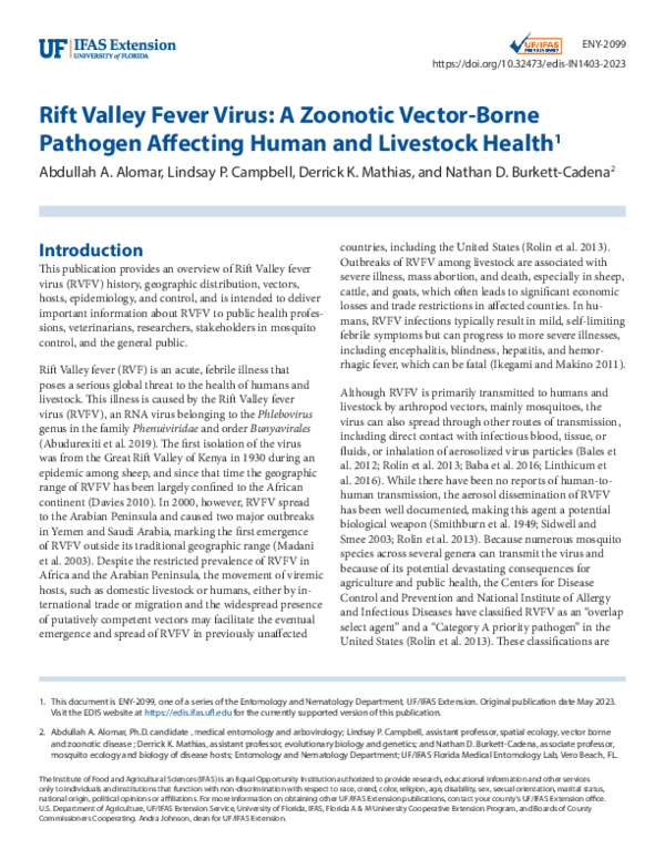 (PDF) Rift Valley fever virus: a contagious pathogen affects human and ...