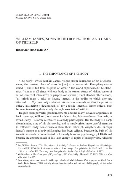 (PDF) William James, Somatic Introspection, and Care of the Self