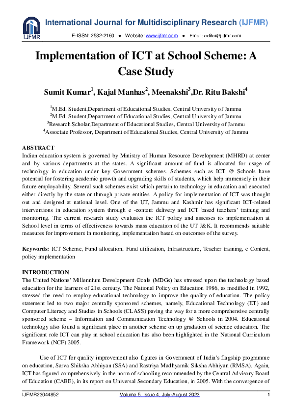 (PDF) Implementation of ICT at School Scheme: A Case Study