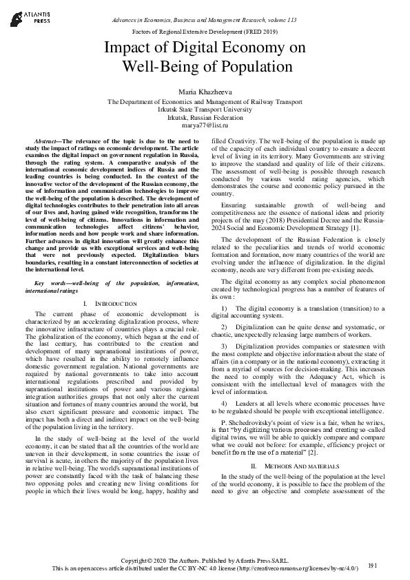 (PDF) Impact of Digital Economy on Well-Being of Population