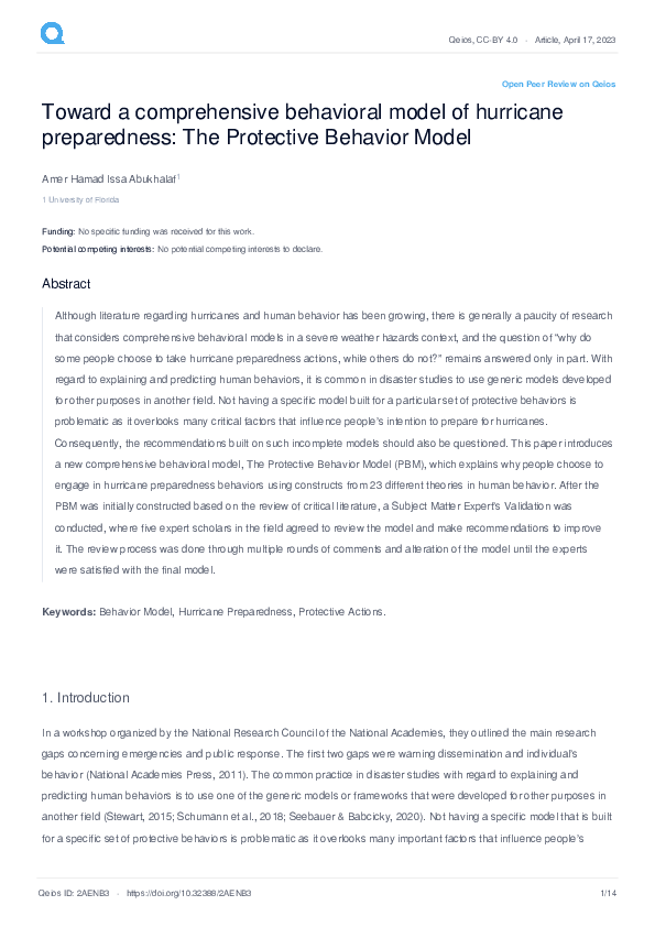 (PDF) Toward a comprehensive behavioral model of hurricane preparedness ...
