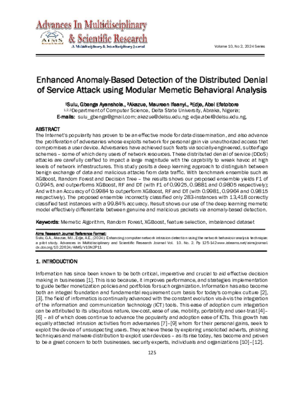 (PDF) Enhanced Anomaly-Based Detection of the Distributed Denial of Service Attack using Modular ...