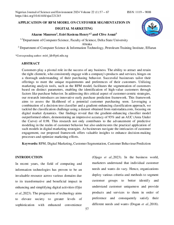 (PDF) Application of RFM Model on Customer Segmentation in Digital Marketing
