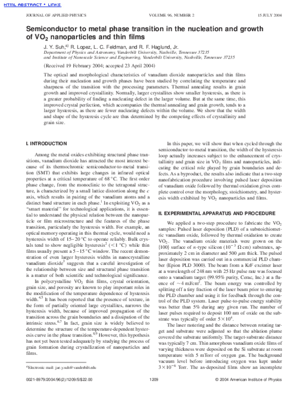 (PDF) Semiconductor to metal phase transition in the nucleation and ...