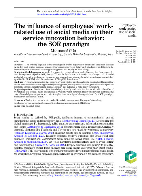(PDF) The influence of employees’ work-related use of social media on their service innovation ...