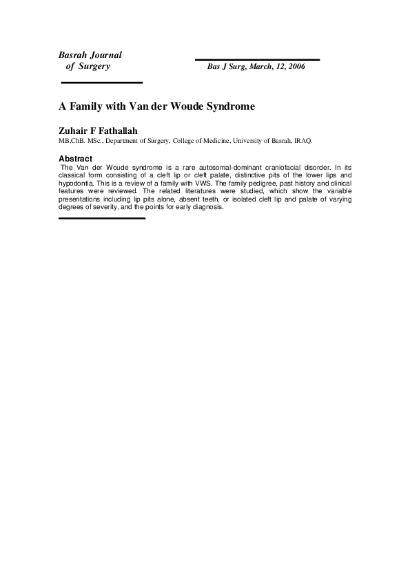 (PDF) A Family with Van der Woude Syndrome