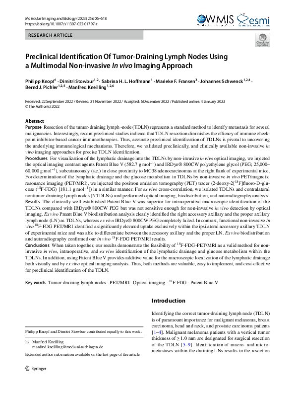 (PDF) Preclinical Identification Of Tumor-Draining Lymph Nodes Using a ...