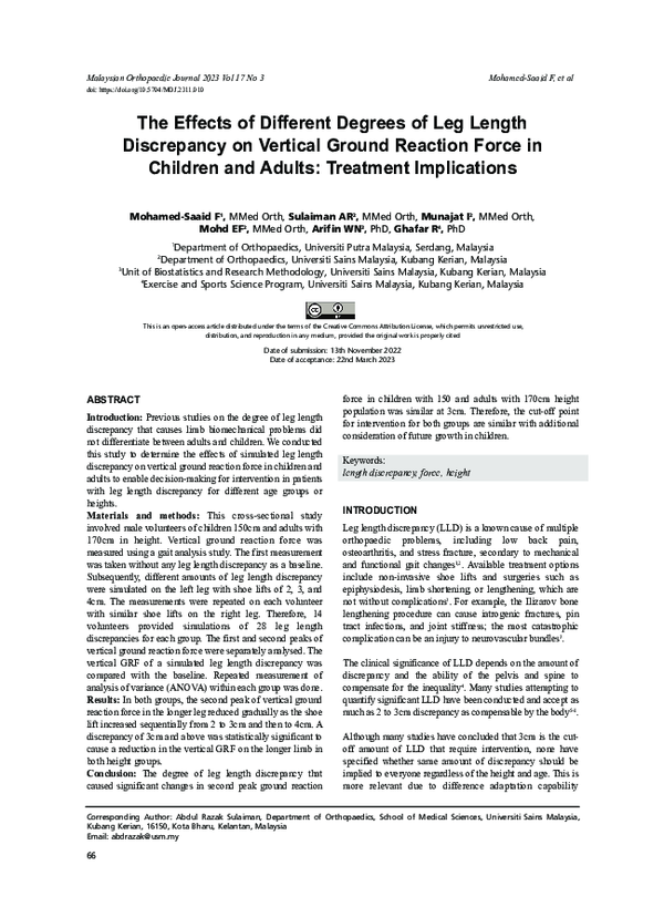(PDF) The Effects of Different Degrees of Leg Length Discrepancy on ...