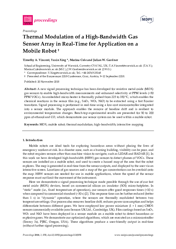 Pdf Thermal Modulation Of A High Bandwidth Gas Sensor Array In Real Time For Application On A
