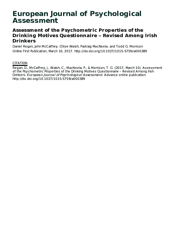(PDF) Assessment of the Psychometric Properties of the Drinking Motives ...