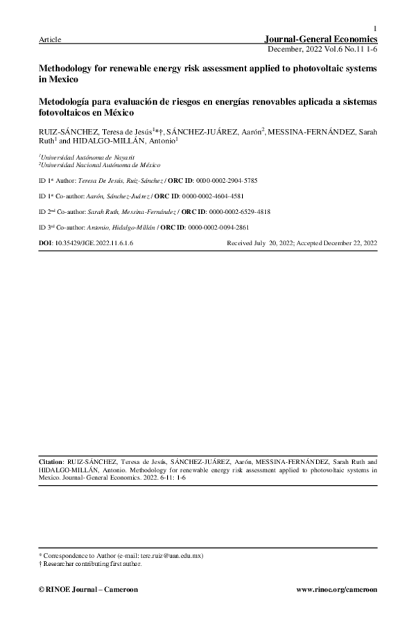 (PDF) Methodology for renewable energy risk assessment applied to ...