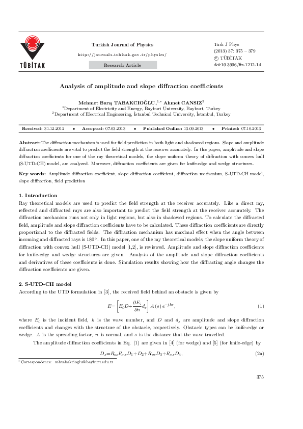 (PDF) Analysis of amplitude and slope diffraction coefficients