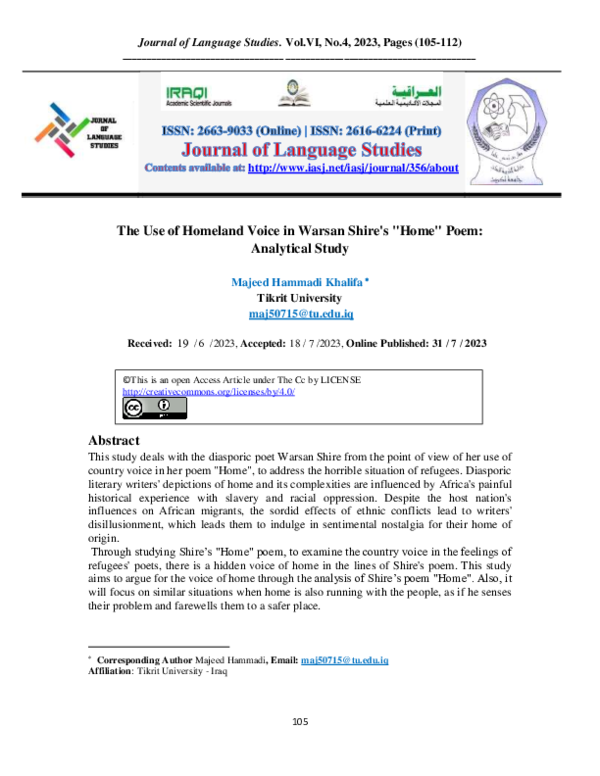 (PDF) The Use of Homeland Voice in Warsan Shire's "Home" Poem ...