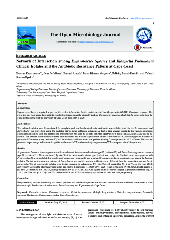 (PDF) Network of Interaction among Enterobacter Species and Klebsiella Pneumonia Clinical ...