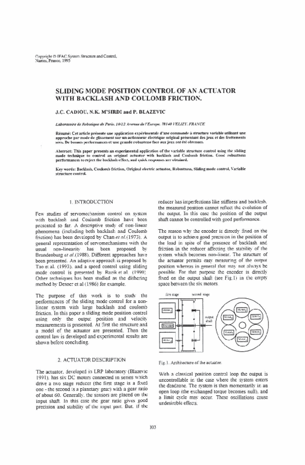 (PDF) Sliding Mode Position Control of an Actuator with Backlash and Coulomb Friction