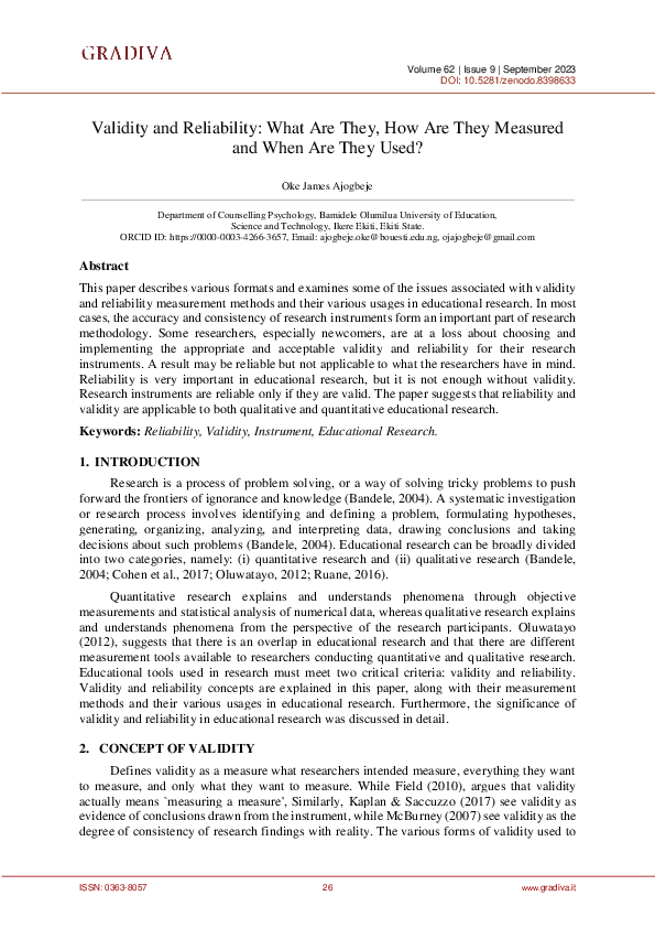 (PDF) Validity and Reliability: What Are They, How Are They Measured and When Are They Used?