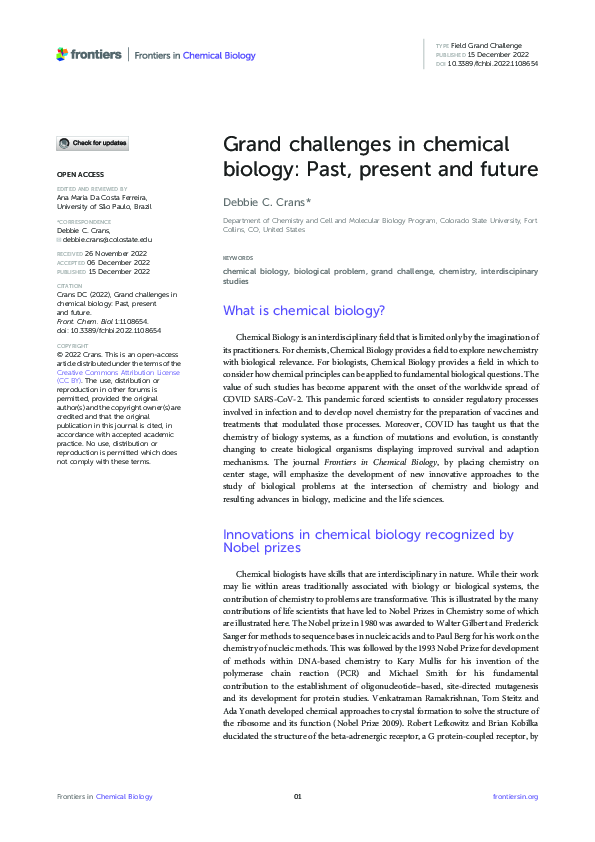 (PDF) Grand challenges in chemical biology: Past, present and future