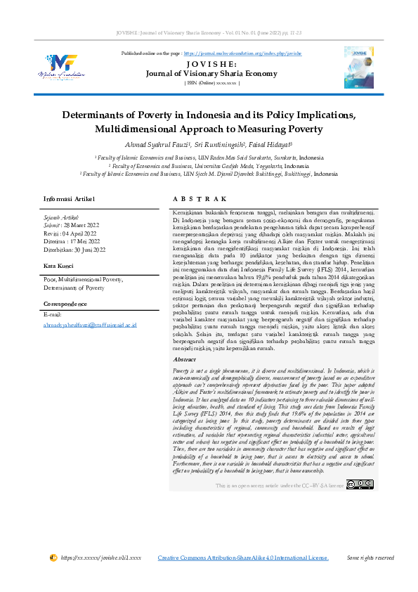 (PDF) Determinants of Poverty in Indonesia and its Policy Implications, Multidimensional ...