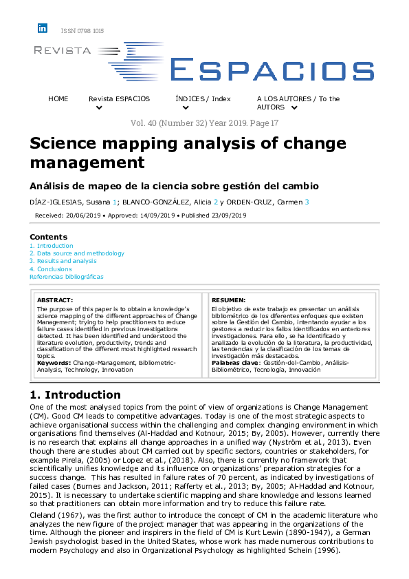 (PDF) Science mapping analysis of change management
