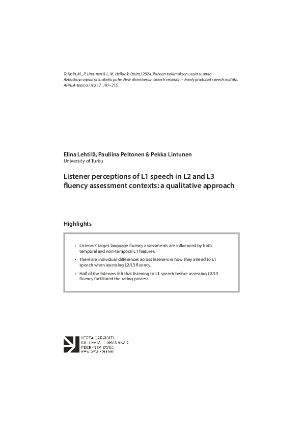 (PDF) Listener perceptions of L1 speech in L2 and L3 fluency assessment ...