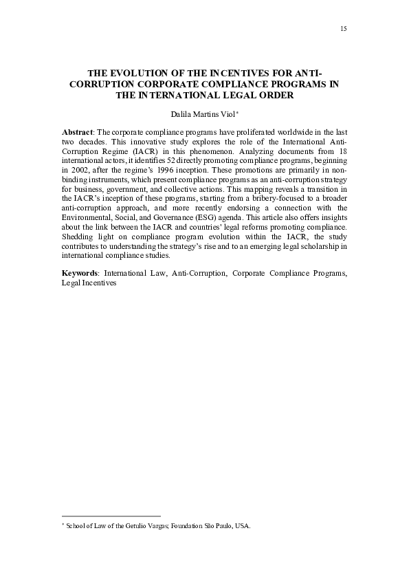 (PDF) The Evolution of the Incentives for Anti-Corruption Corporate ...