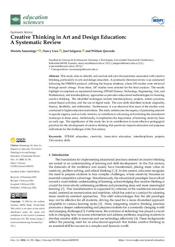 (PDF) Creative Thinking in Art and Design Education: A Systematic Review
