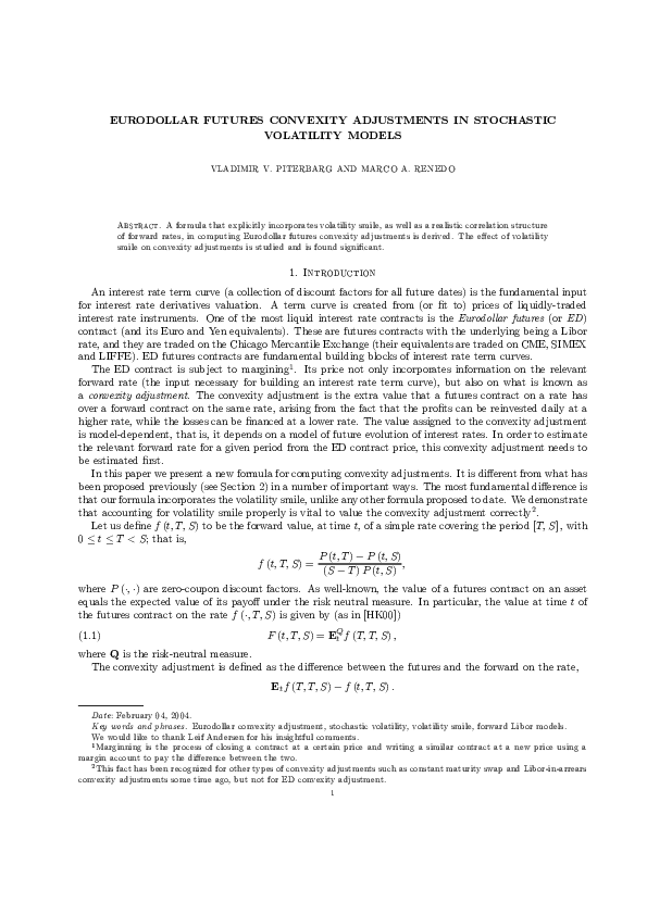 (PDF) Eurodollar futures convexity adjustments in stochastic volatility ...