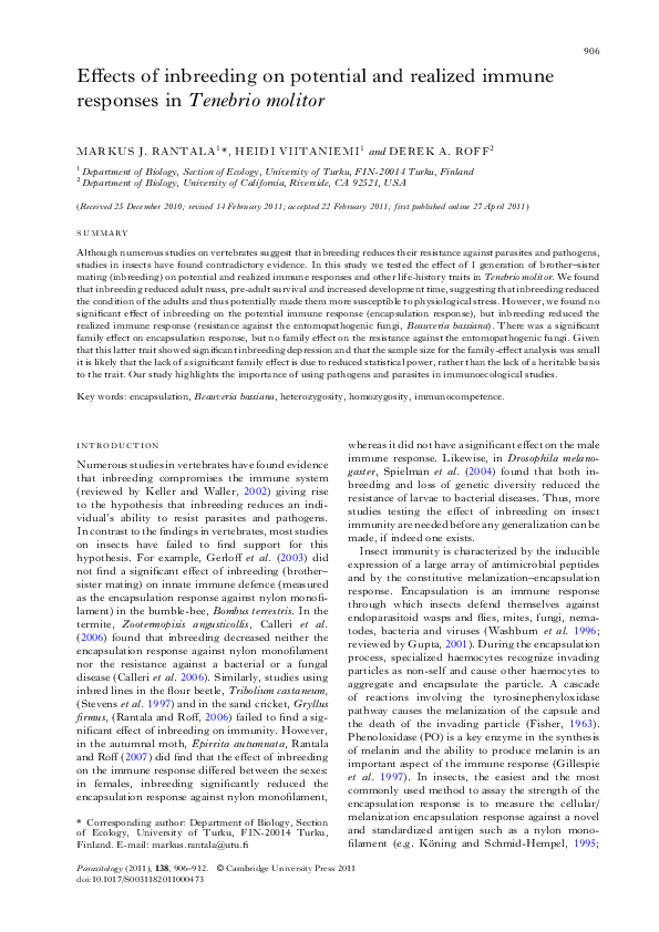 (PDF) Effects of inbreeding on potential and realized immune responses ...