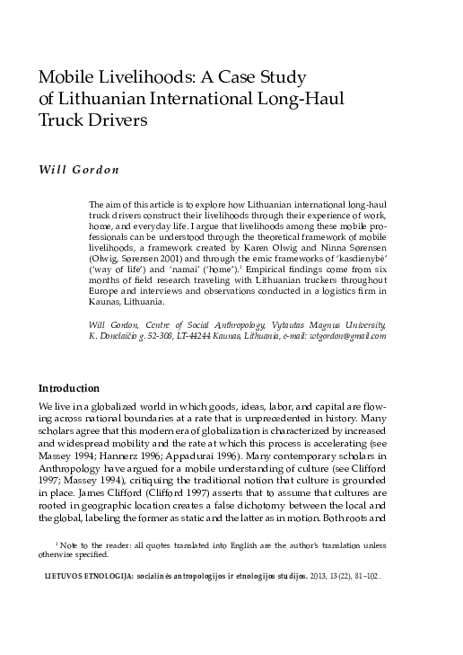 (PDF) Mobile Livelihoods: A Case Study of Lithuanian International Long-Haul Truck Drivers