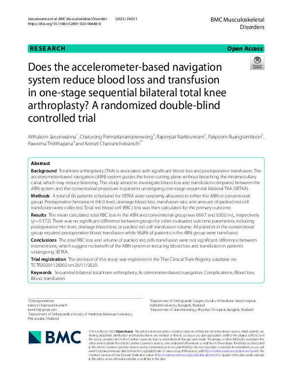 (PDF) Does the accelerometer-based navigation system reduce blood loss and transfusion in one ...