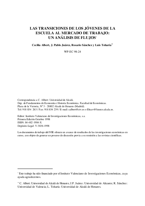 (PDF) Las Transiciones De Los J venes De La Escuela Al Mercado De Trabajo: Un An lisis De Flujos