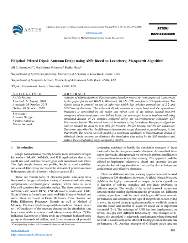 (PDF) Elliptical Printed Dipole Antenna Design using ANN Based on Levenberg–Marquardt Algorithm