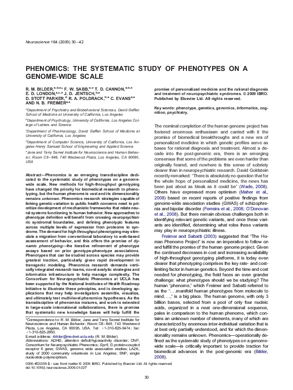 (PDF) Phenomics: the systematic study of phenotypes on a genome-wide scale | Edythe London ...