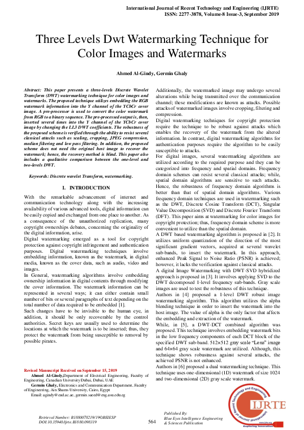 (PDF) Three Levels Dwt Watermarking Technique for Color Images and ...
