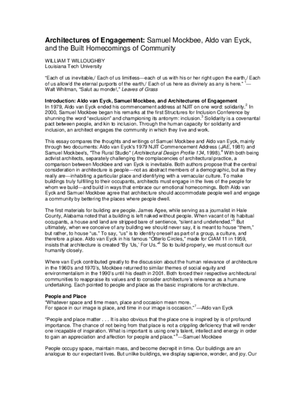 (PDF) Architectures of Engagement: Samuel Mockbee, Aldo van Eyck, and ...