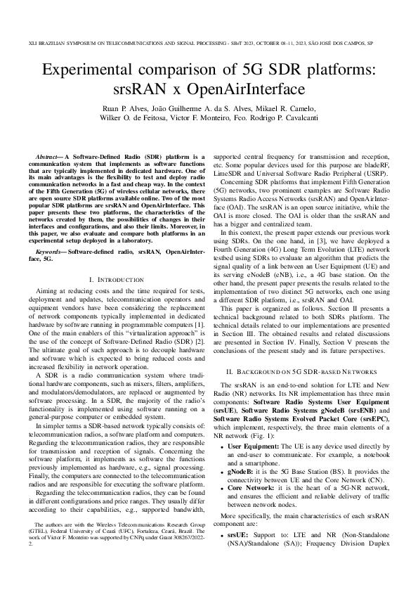(PDF) Experimental comparison of 5G SDR platforms: srsRAN x OpenAirInterface