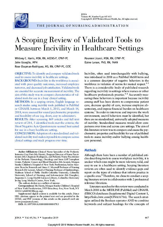 (PDF) A Scoping Review of Validated Tools to Measure Incivility in ...