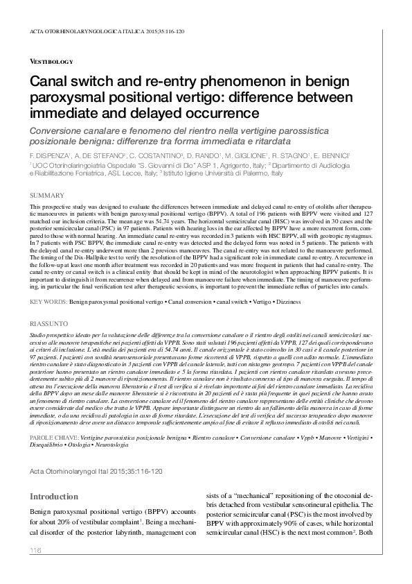(PDF) Canal switch and re-entry phenomenon in benign paroxysmal ...
