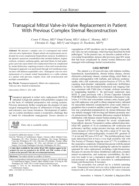 (PDF) Transapical Mitral Valve-in-Valve Replacement in Patient with ...