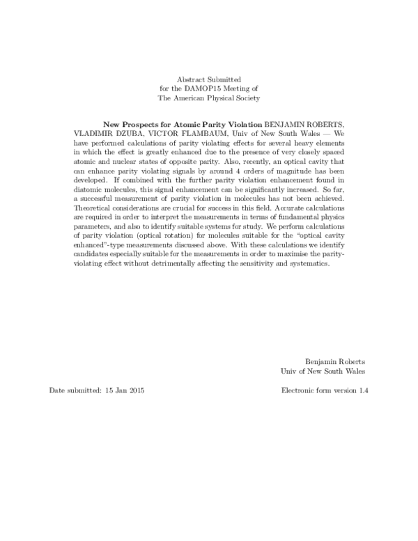 (PDF) New Prospects for Atomic Parity Violation | Benjamin Stephen Thomas Roberts - Academia.edu