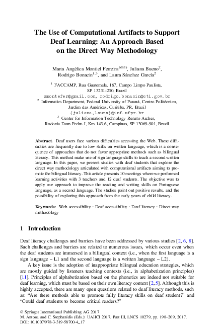 Pdf The Use Of Computational Artifacts To Support Deaf Learning An Approach Based On The