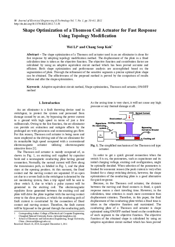 (PDF) Shape Optimization of a Thomson Coil Actuator for Fast Response Using Topology Modification