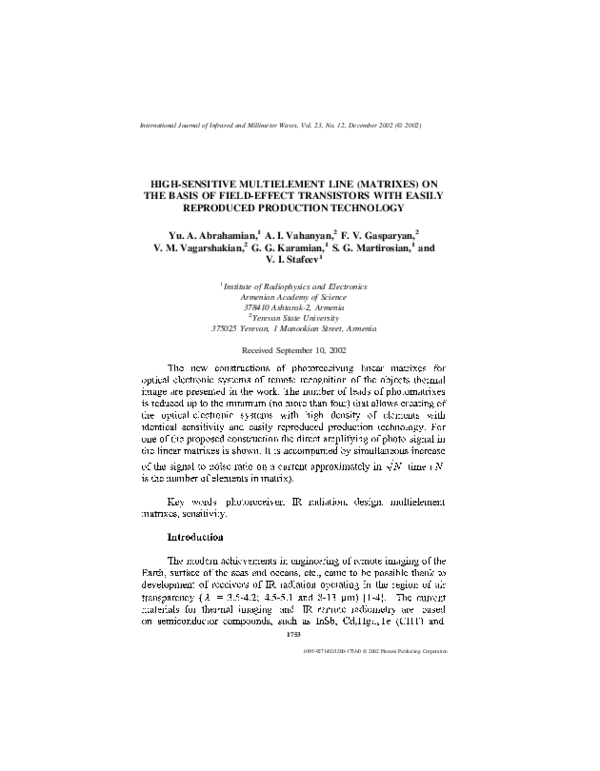 (PDF) High-sensitive multielement line (matrixes) on the basis of field ...