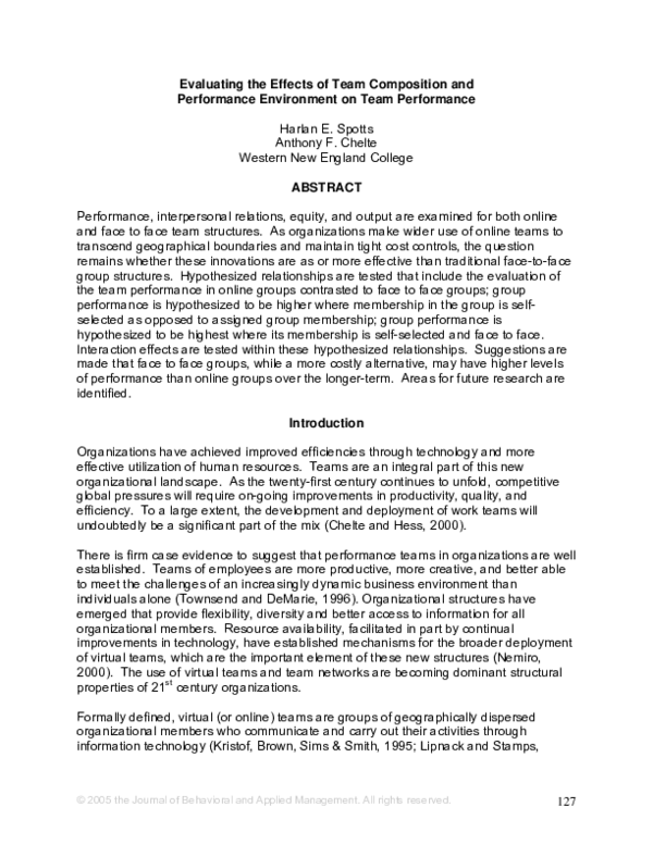 (PDF) Evaluating the Effects of Team Composition and Performance ...