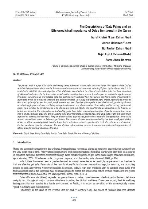 (PDF) The Descriptions of Date Palms and an Ethnomedicinal Importance ...