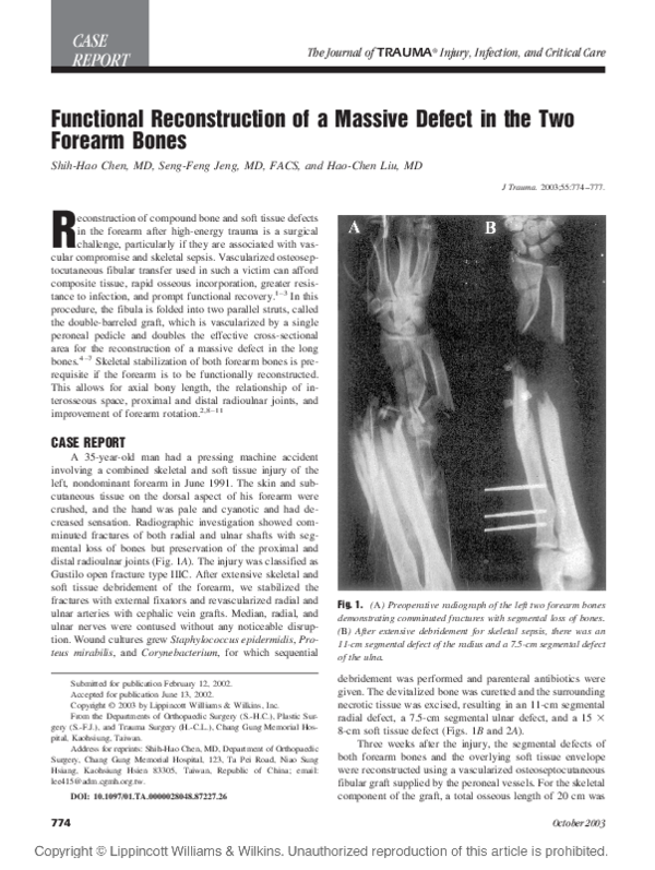 (PDF) Functional Reconstruction of a Massive Defect in the Two Forearm ...