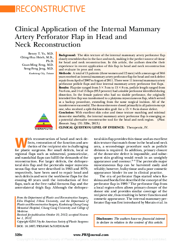 (PDF) Clinical Application of the Internal Mammary Artery Perforator ...