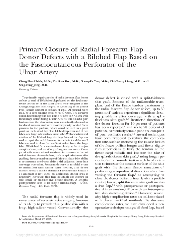 (PDF) Primary Closure of Radial Forearm Flap Donor Defects with a ...