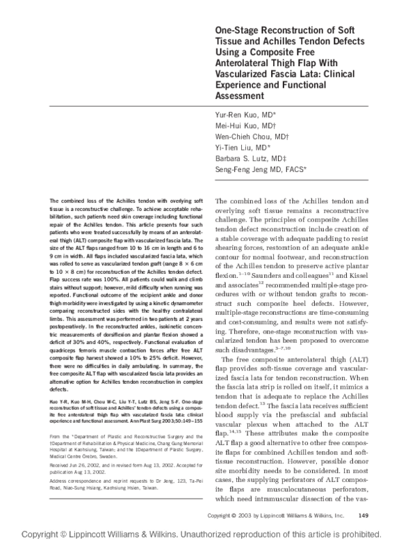(PDF) One-stage reconstruction of soft tissue and Achilles tendon ...